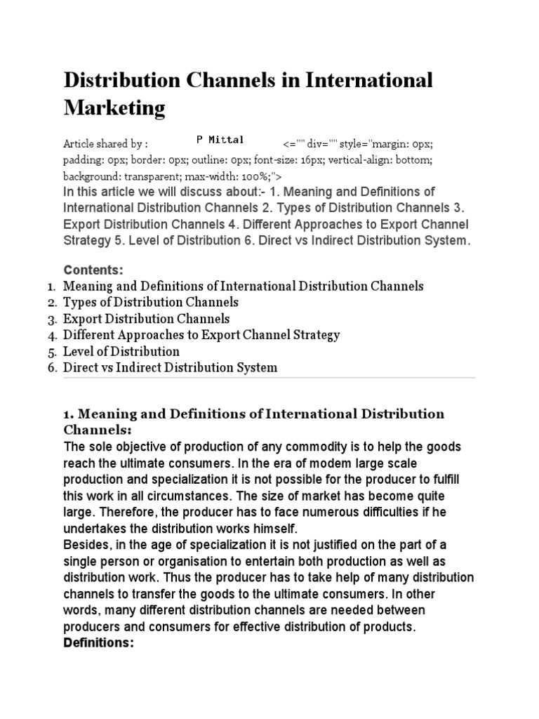 International Distribution Channels Explained | PDF | Marketing | Retail