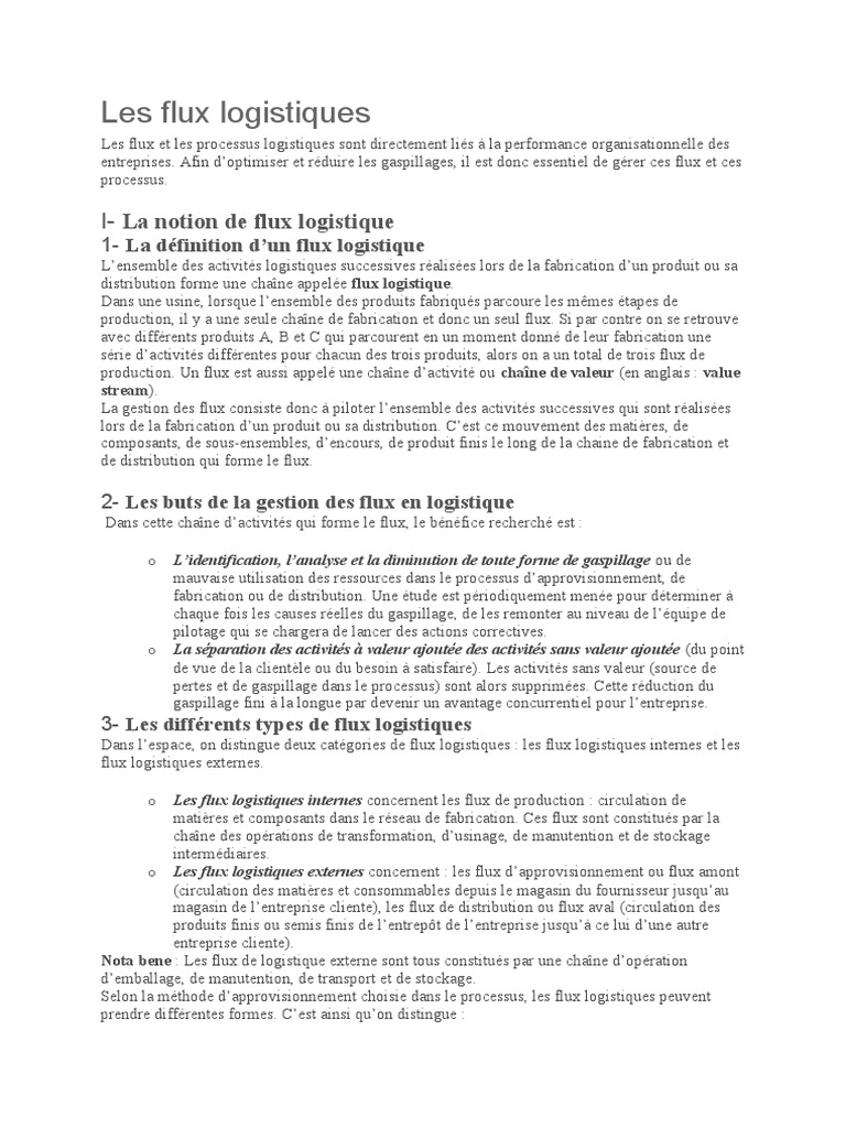 Gestion des Flux Logistiques Essentiels | PDF | Logistique | Chaîne de ...