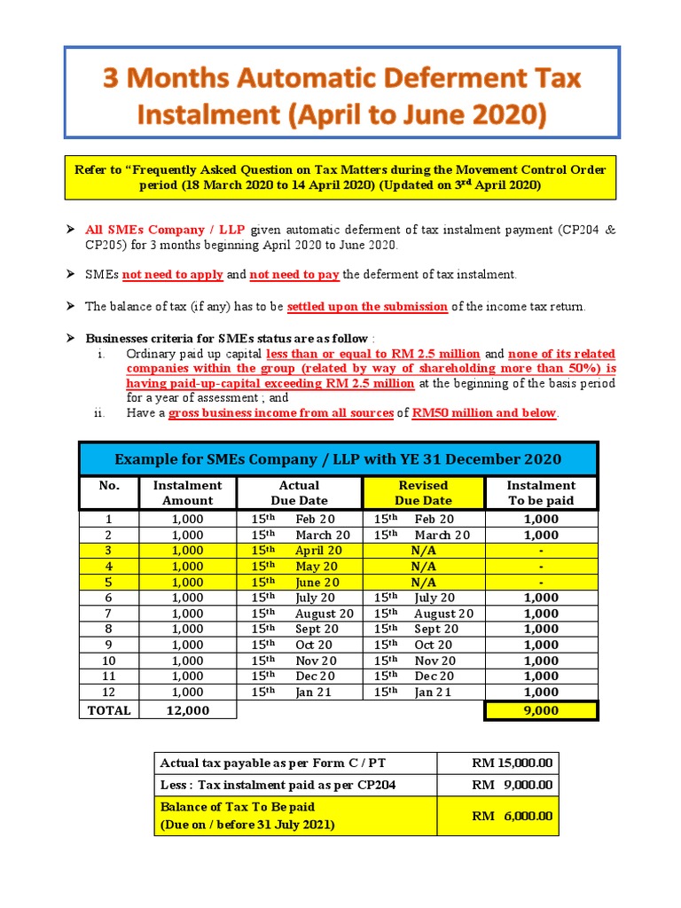 3 Month Deferment Tax Instalment CP204 | PDF | Taxes | Economies