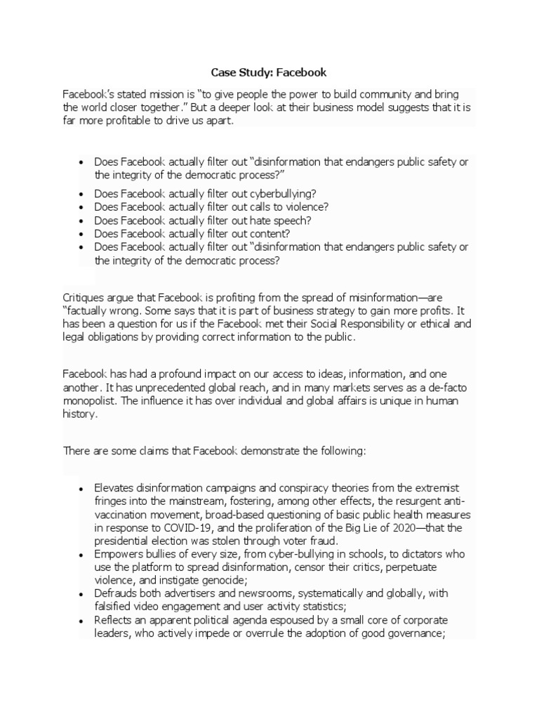 Case Study: Facebook | PDF | Facebook | Popular Culture & Media Studies