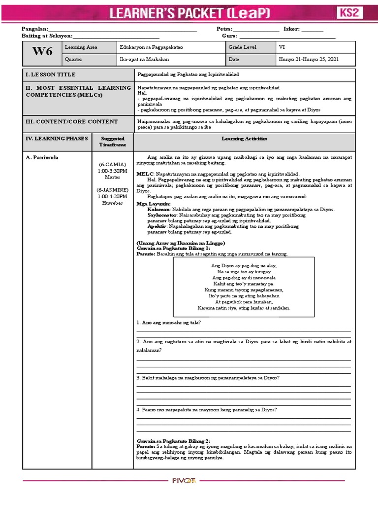 LeaP ESP G6 Week 6 Q4 | PDF