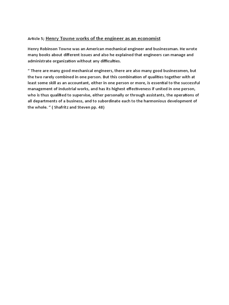 Henry Towne Works of T He Engineer As An Economist | PDF | System | Theory