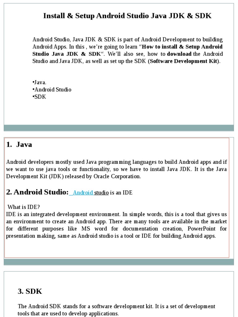 Install & Setup Android Studio Java JDK & SDK | PDF | Java (Programming Language) | Android ...