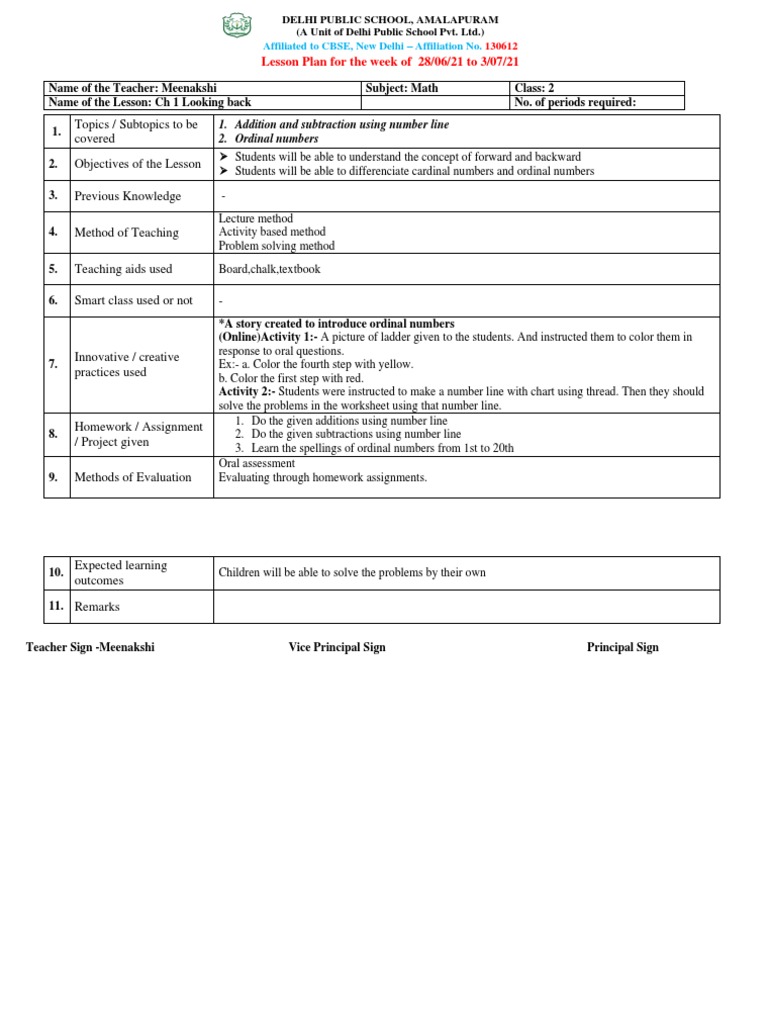 Ch1 Looking Back Lesson Plan2 Grade 2 | PDF | Teachers | Lesson Plan