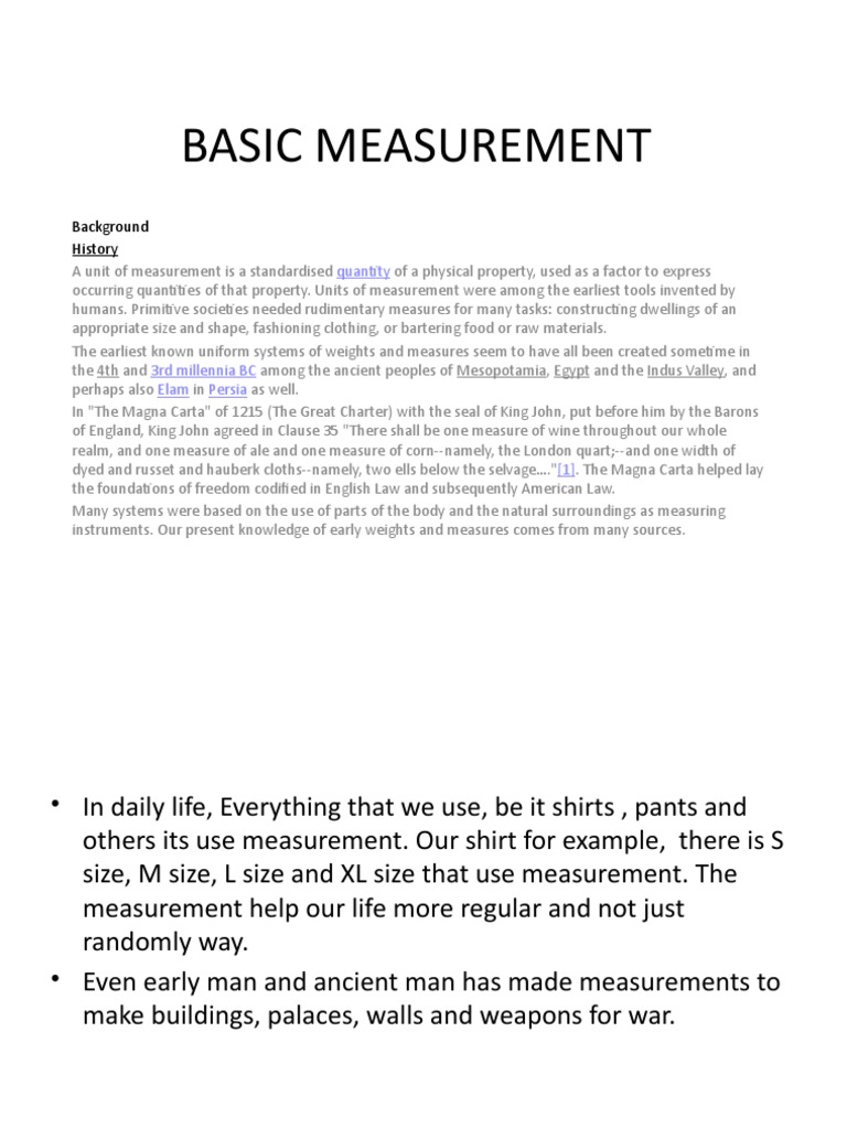 Basic Measurement: Background History | Download Free PDF | Science ...
