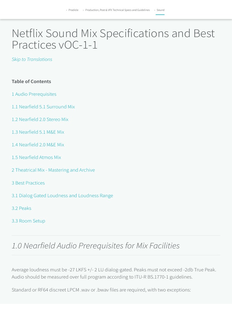 Netflix Sound Mix Specifications and Best Practices | PDF