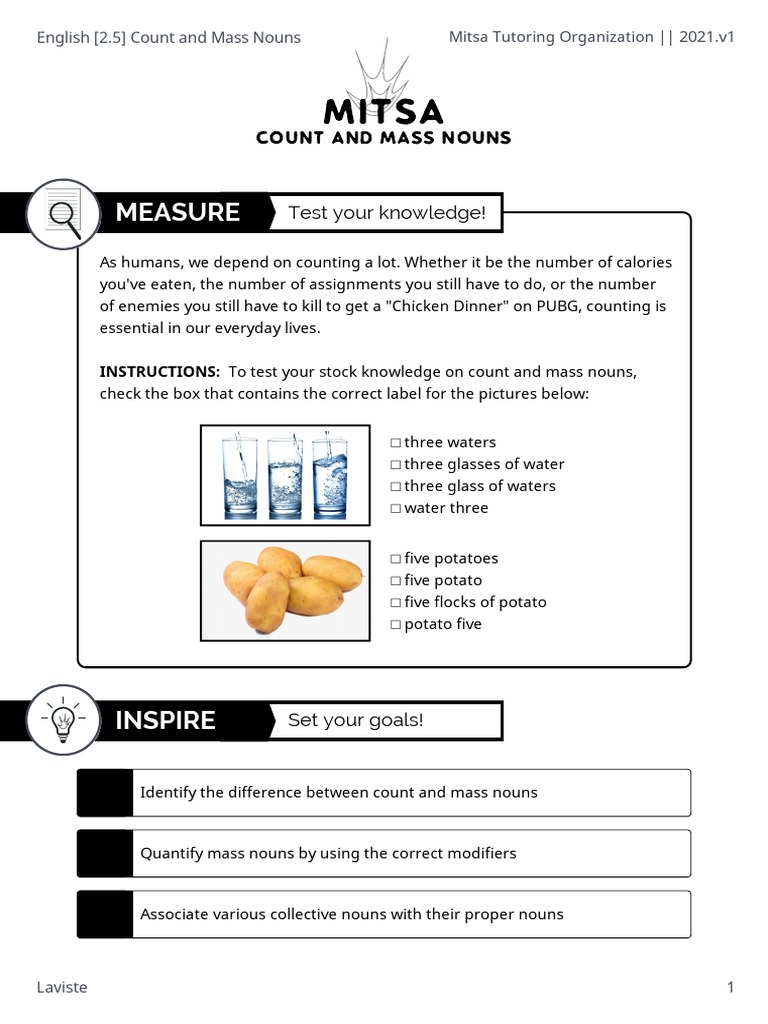 English (2.5) Count and Mass Nouns | PDF | Noun | Plural