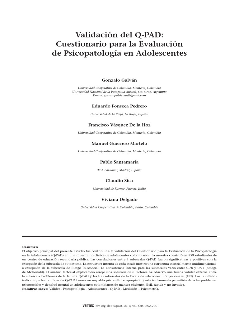 Validacion Del Q PAD Cuestionario para L | PDF | Validez (Estadísticas ...
