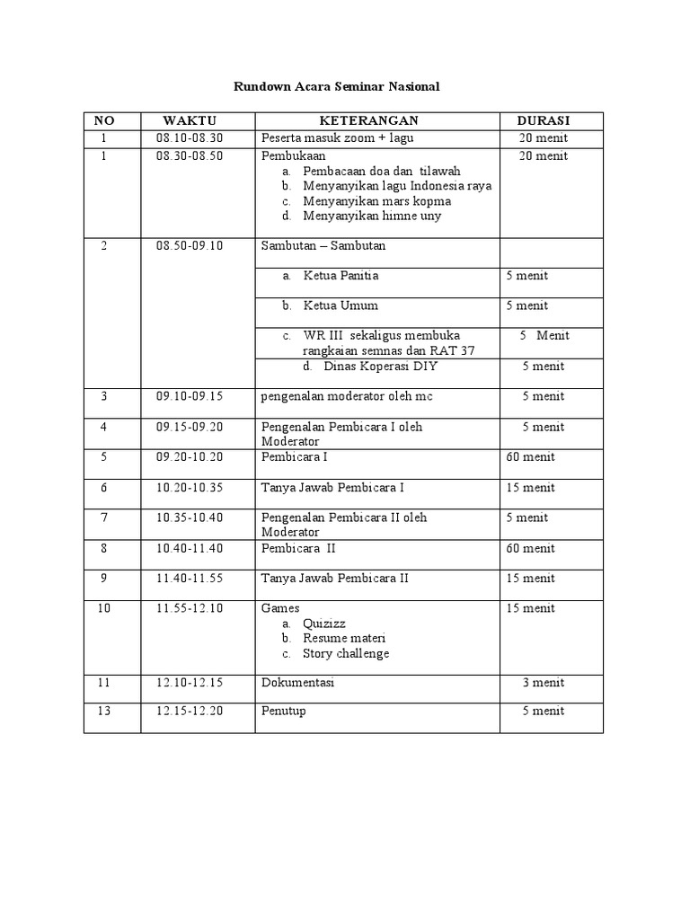 Rundown Acara Seminar Nasional 38 | PDF