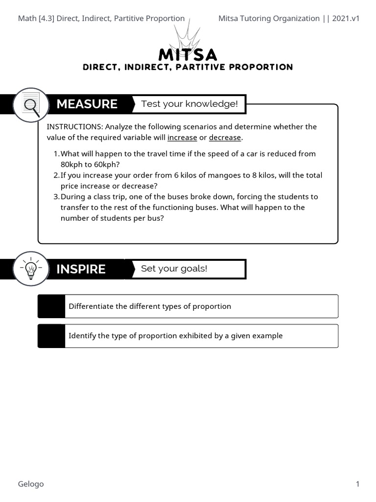 Math+ (4 3) +Direct,+Indirect,+Partitive+Proportion | PDF | Ratio | Prices