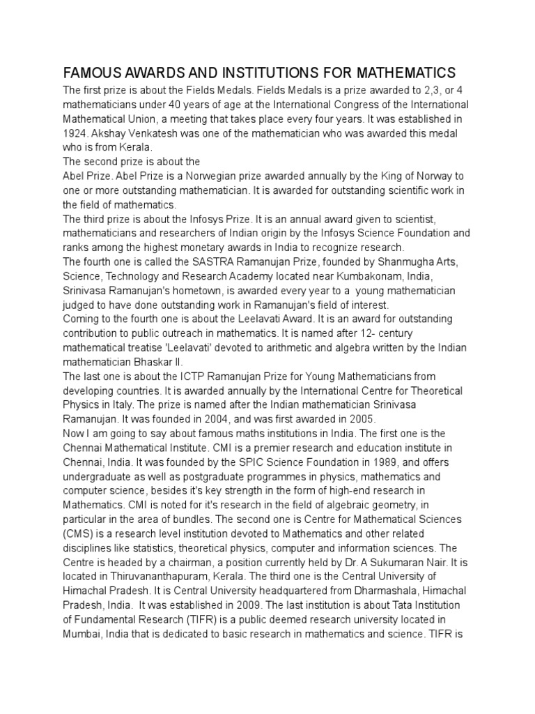 The First Prize Is The Fields Medals | PDF | Mathematics | Science