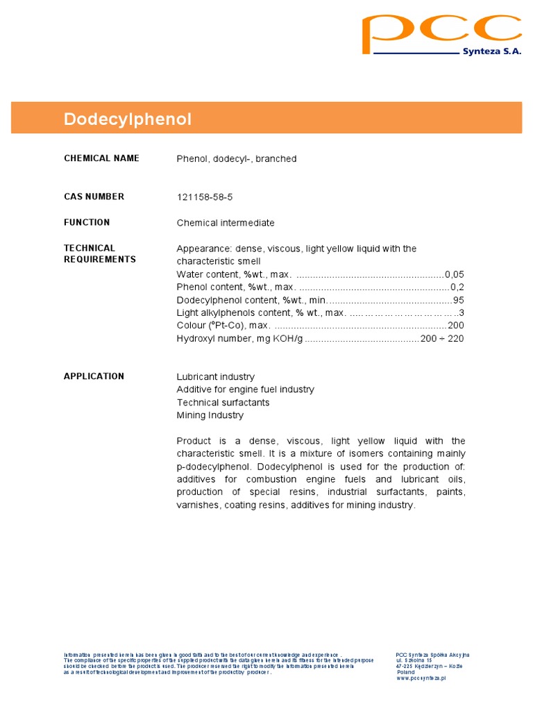 Dodecylphenol Properties and Applications | PDF | Chemistry | Chemical ...