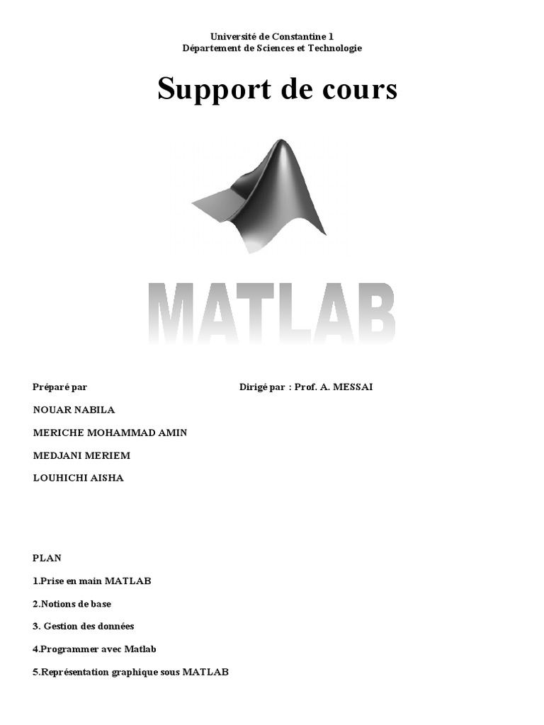 Support de Cours Matlab | PDF | Structure de contrôle | MATLAB