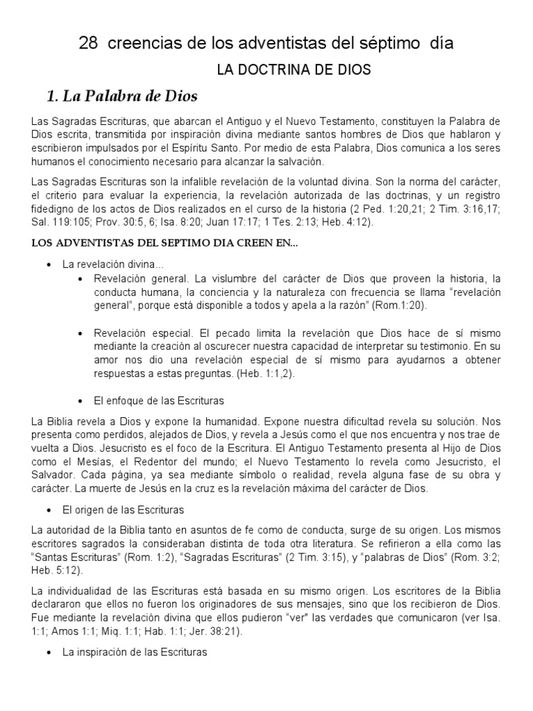 28 Creencias de Los Adventistas Del Séptimo Día-1 | PDF | Salvación | Pecado