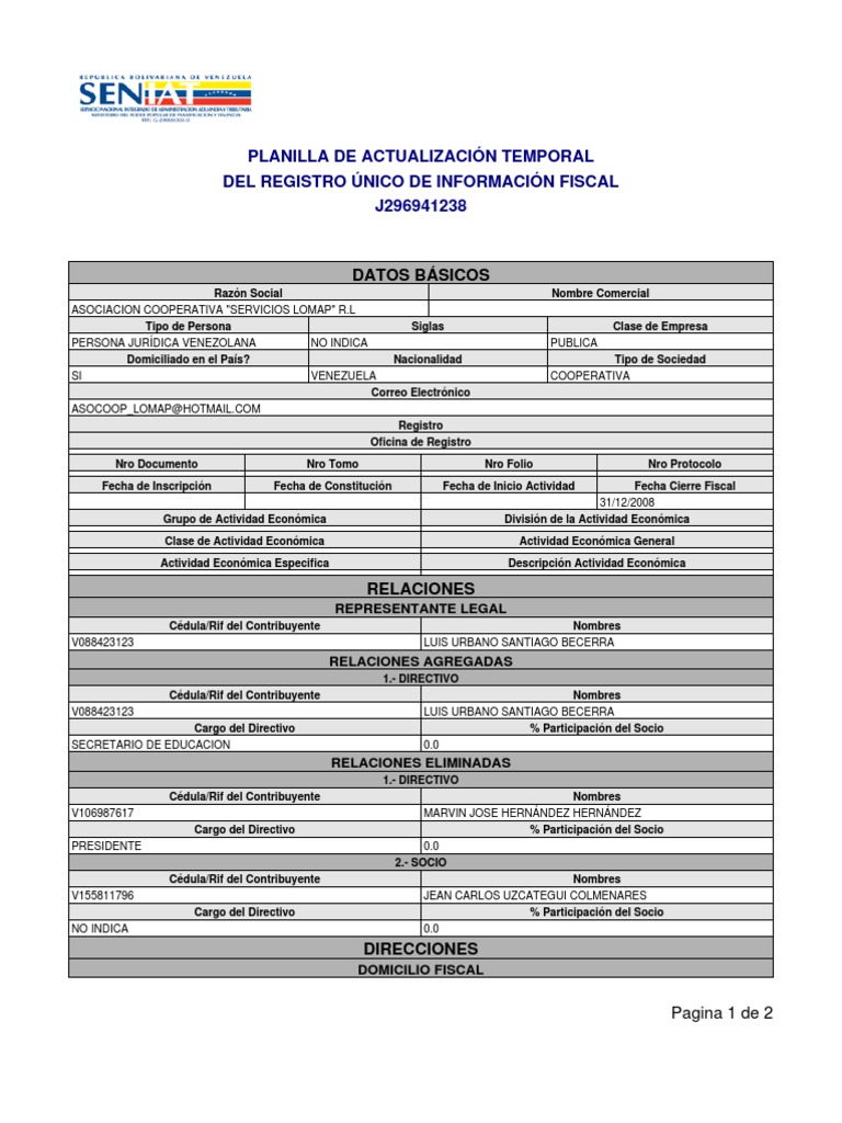 Planillas Del Senit | PDF | Venezuela | Cooperativa