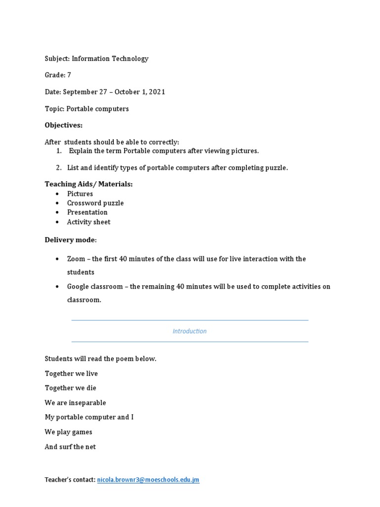 Grade 7 Information Technology Lesson | PDF | Laptop | Personal Digital Assistant