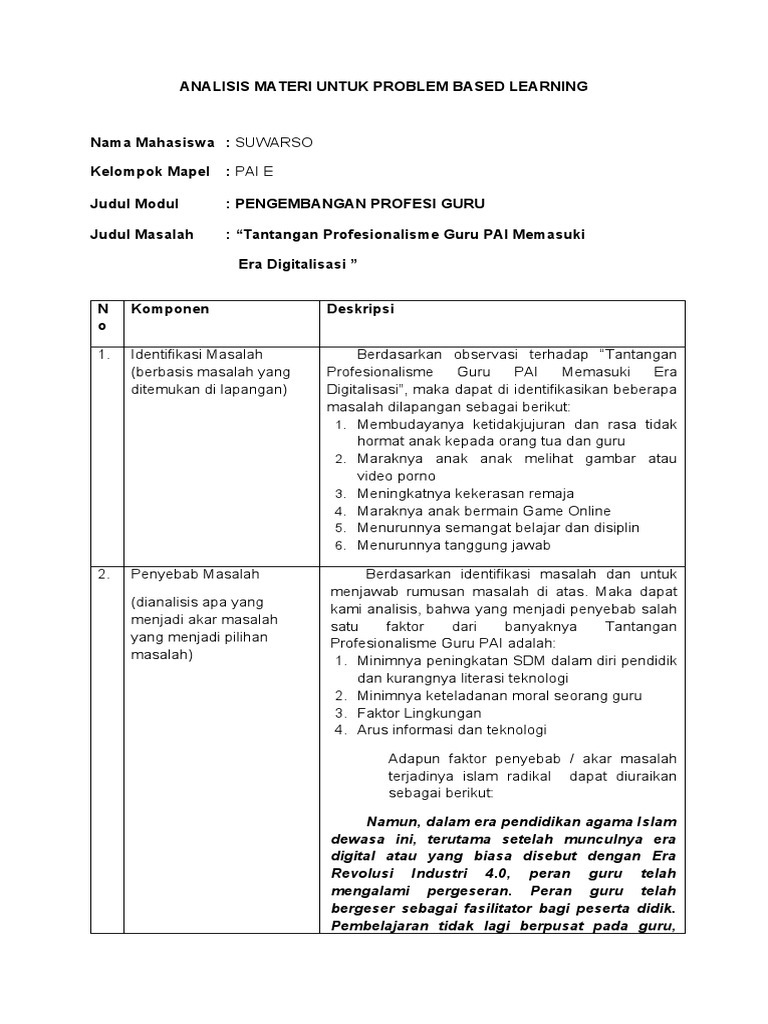 ANALISIS MATERI PBL Pengembangan Profesi Guru | PDF