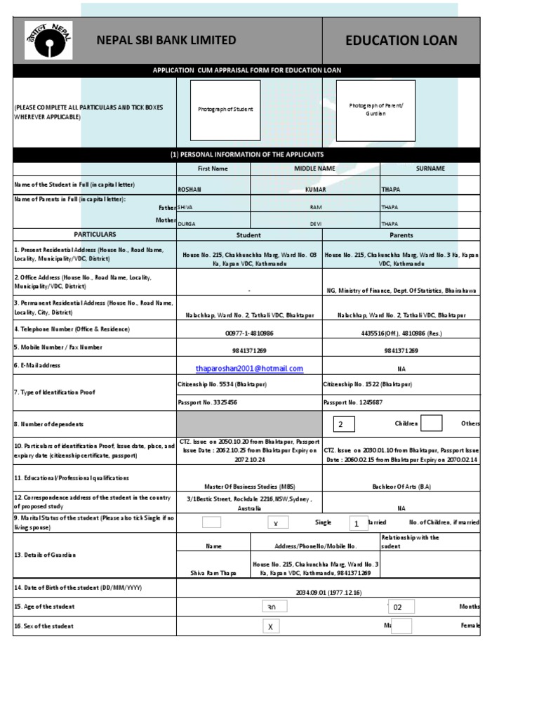 Sbi Education Loan Form | PDF | Banks | Loans