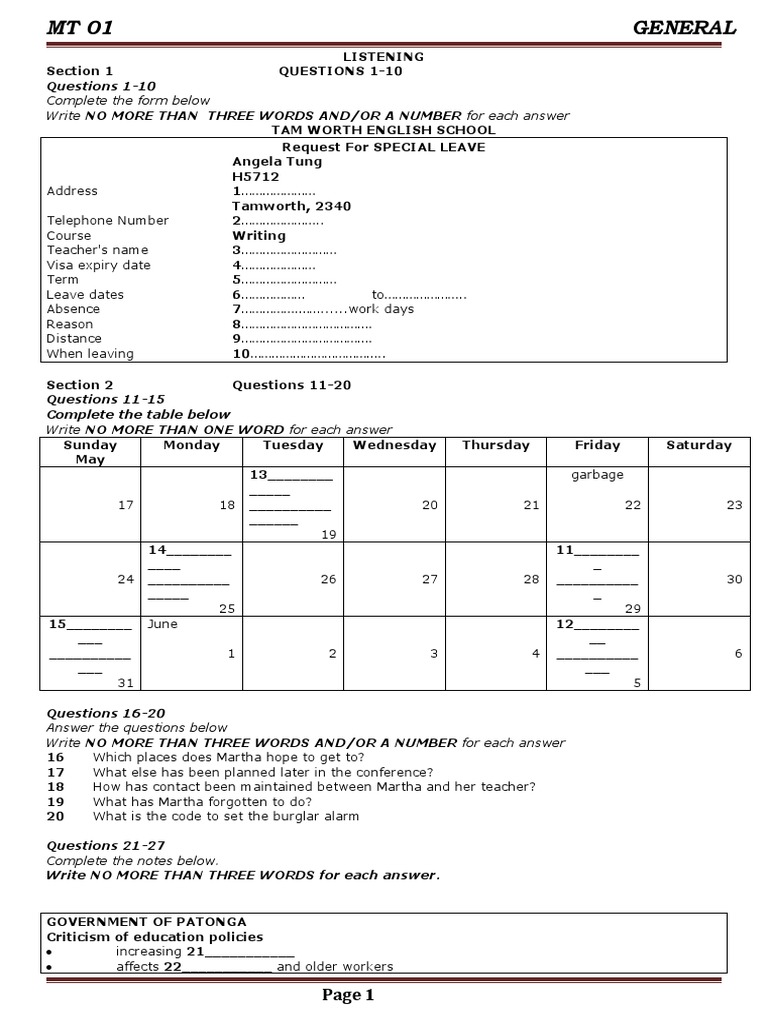 Complete The Form Below Write No More Than Three Words And/Or A Number For Each Answer | PDF ...