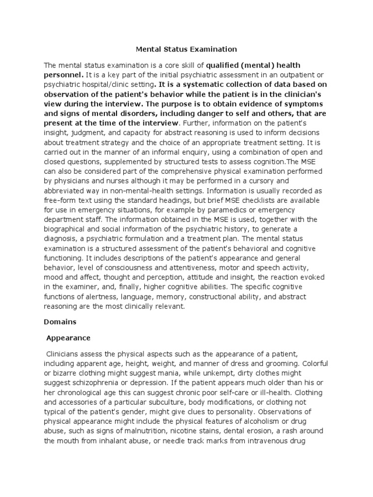 Mental Status Examination Overview | PDF | Hallucination | Delusion