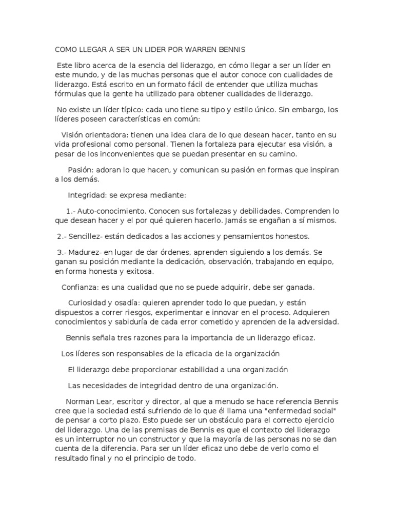 Warren Bennis | PDF | Liderazgo | Hemisferio cerebral