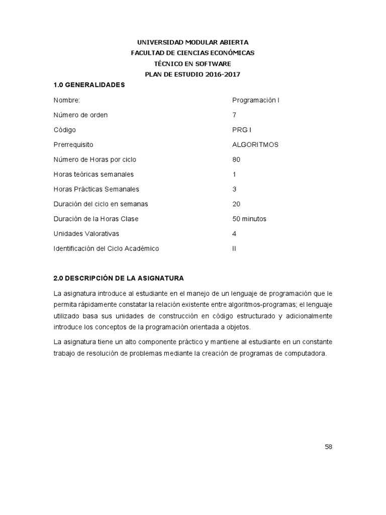 Plan de Materia Programacion I | Descargar gratis PDF | Lenguaje de ...