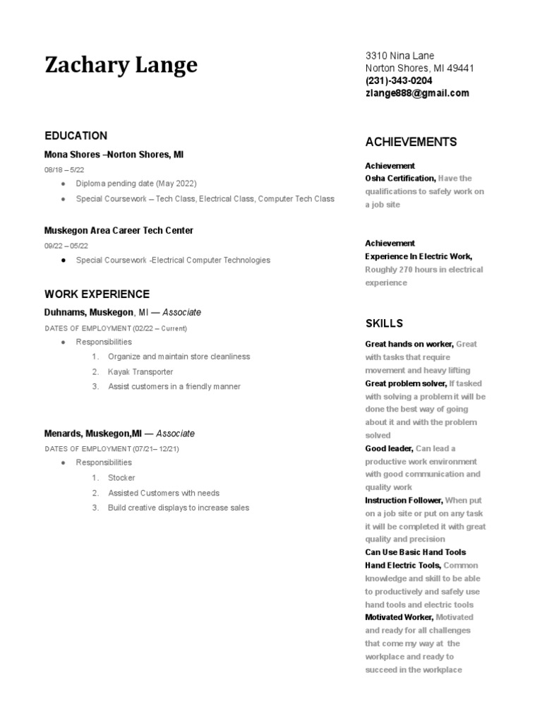 Zach Lange Resume | PDF