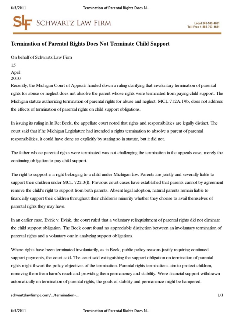 Child Support Obligations After Rights Termination | PDF | Child ...