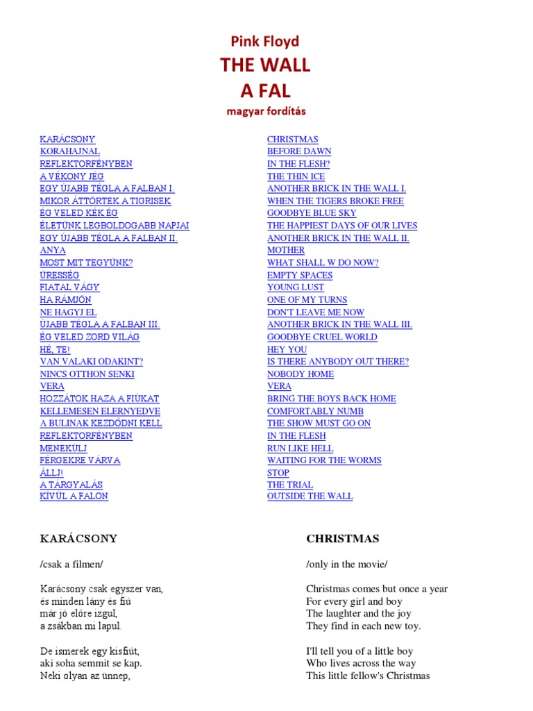Pink Floyd-The Wall (Dalszövegek) | PDF