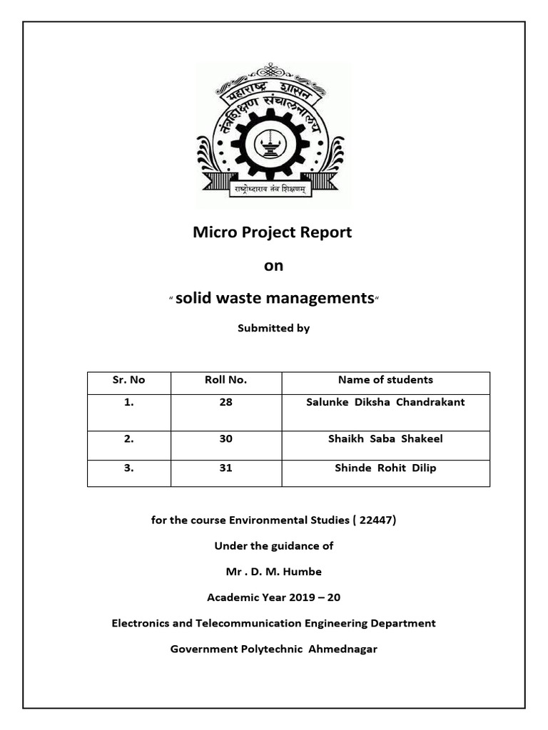 Solid Waste Management Micro Project | PDF | Waste Management | Waste
