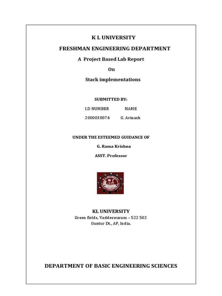 K L University Freshman Engineering Department: A Project Based Lab ...