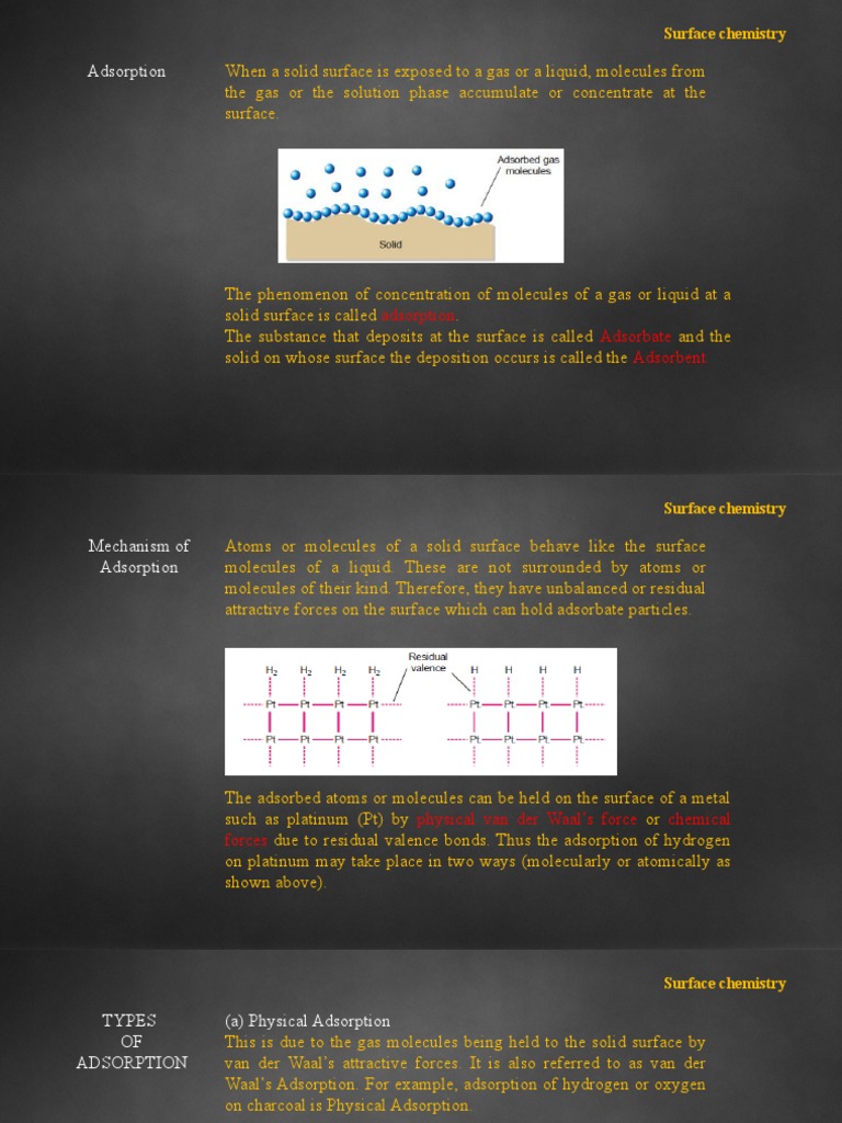 Surface Chemistry Notes | PDF | Adsorption | Gases