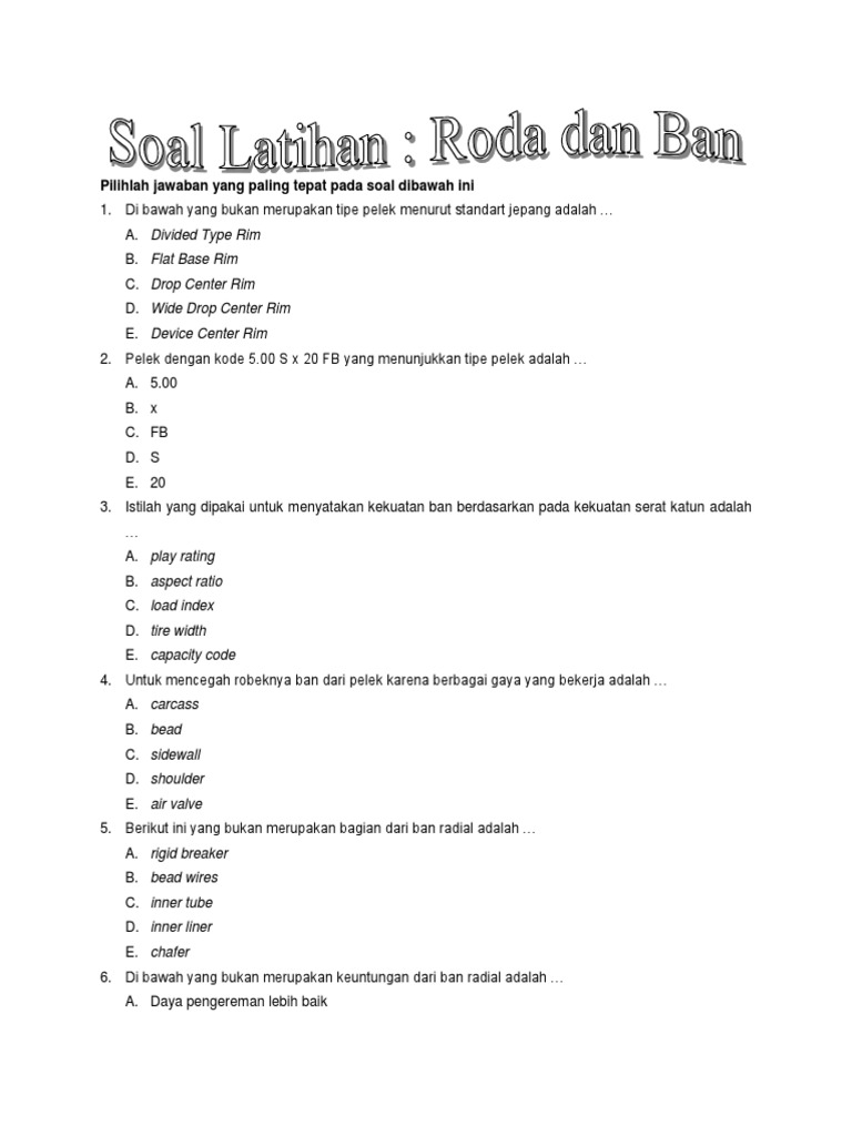 Soal Roda Dan Ban | PDF