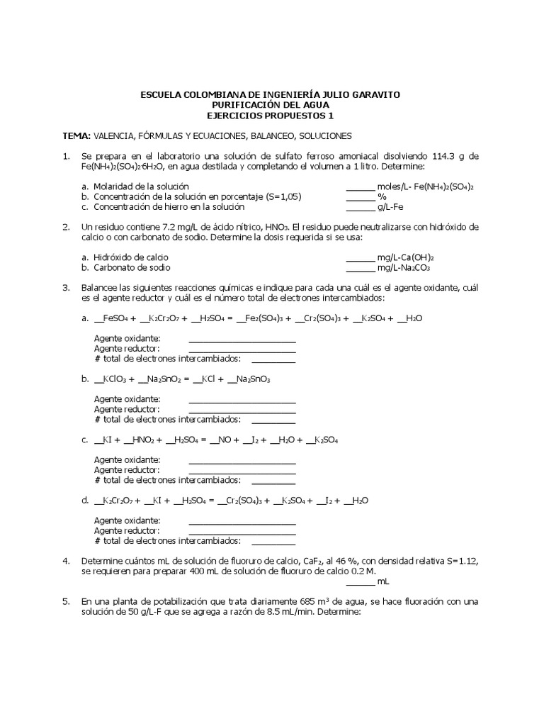 Ejercicios Propuestos 1 | PDF | Redox | Concentración