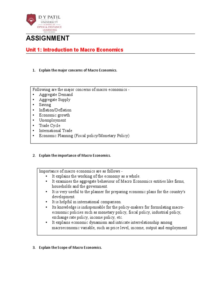 Unit 1 .Introduction To Macro Economics Assn | PDF