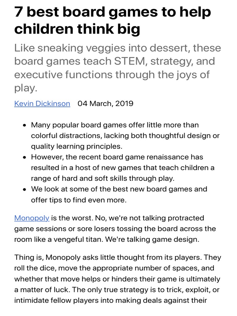 7 Best Board Games To Teach Kids Thinking Skills - Big Think | PDF ...