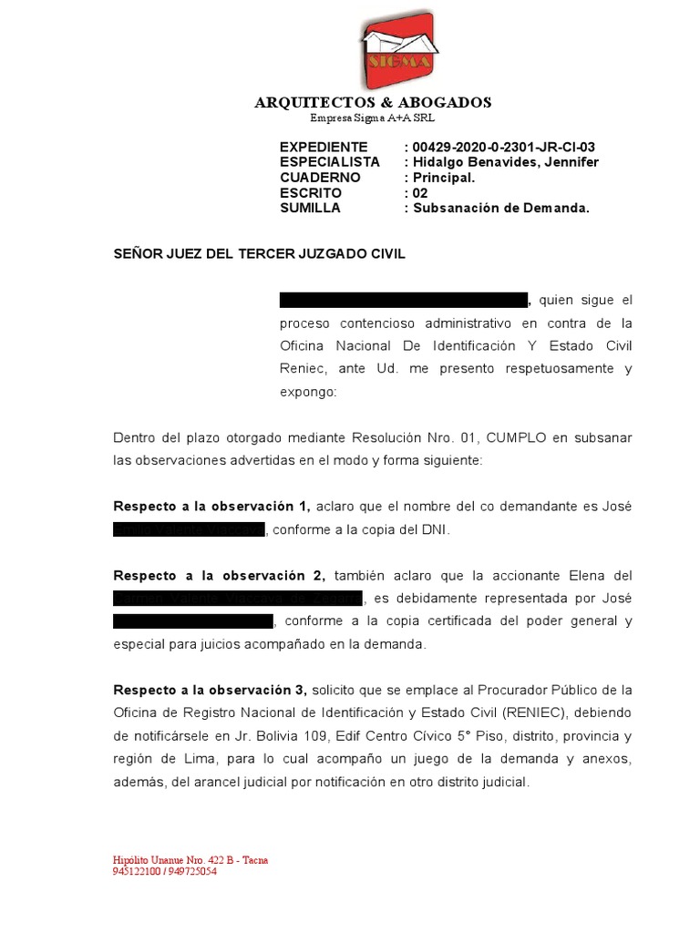 Subsanacion de Demanda | Descargar gratis PDF | Justicia | Crimen y ...
