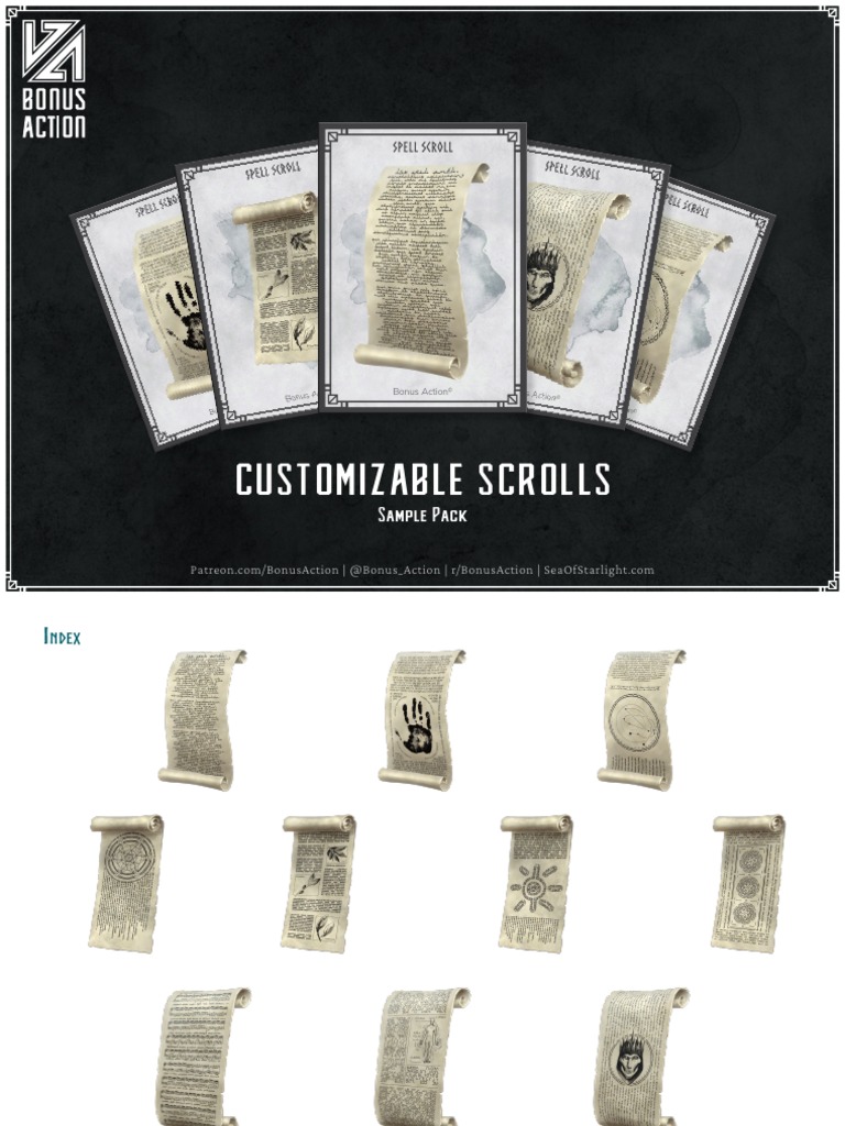 Bonus Action Customizable Scrolls Sample Pack | PDF