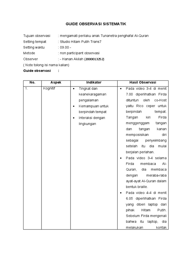 Guide Observasi Sistematik | PDF