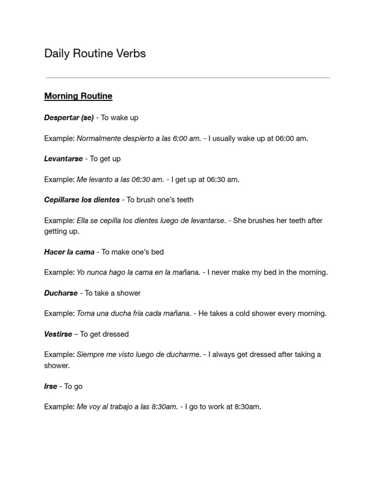 Daily Routine Verbs | PDF