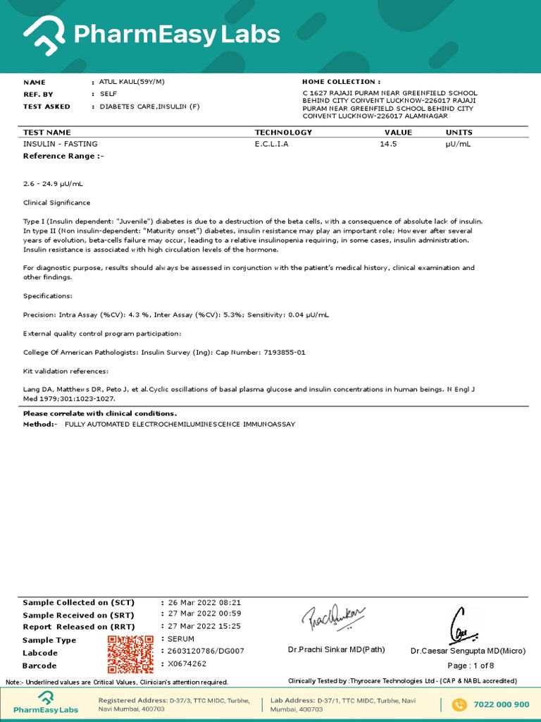 Fasting Insulin and Total Health Report 27.03.2022 | PDF | Creatinine ...
