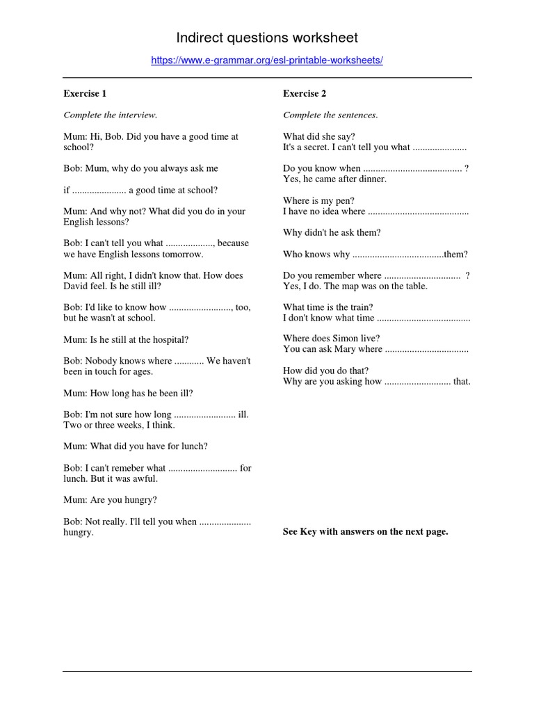 Indirect Questions Worksheet | PDF