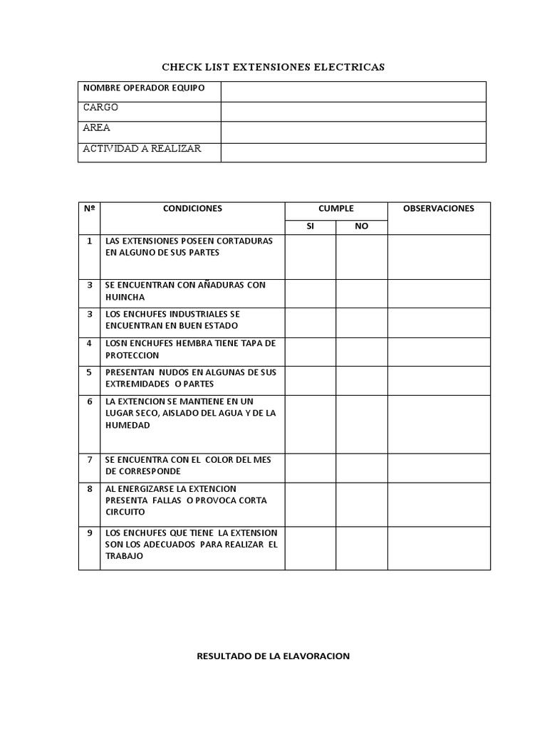 Check List Extensiones Electricas | PDF