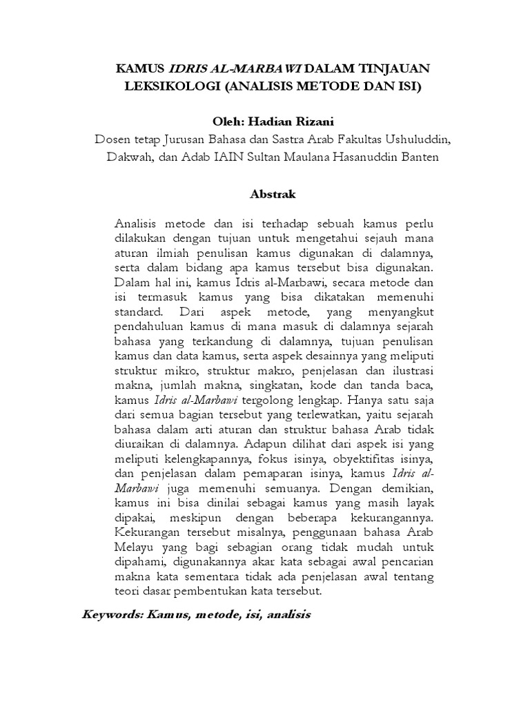 Kamus Idris Al Marbawi Dalam Tinjauan Le 0250b208 | PDF