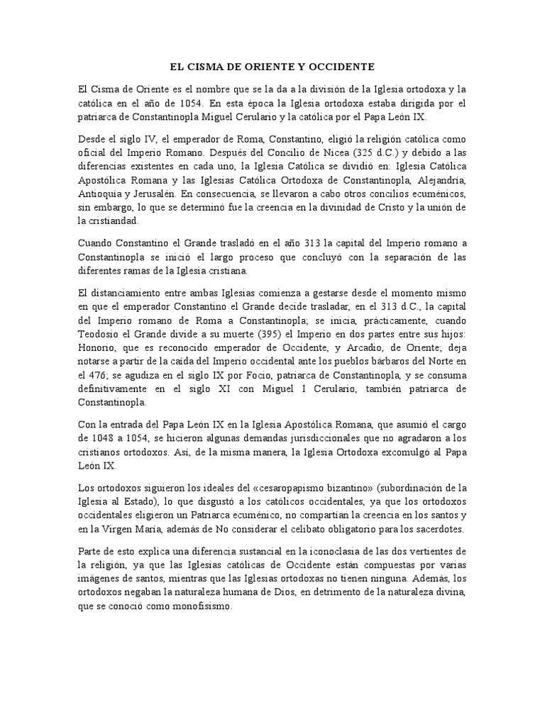El Cisma de Oriente y Occidente | PDF | imperio Bizantino | Iglesia ortodoxa oriental