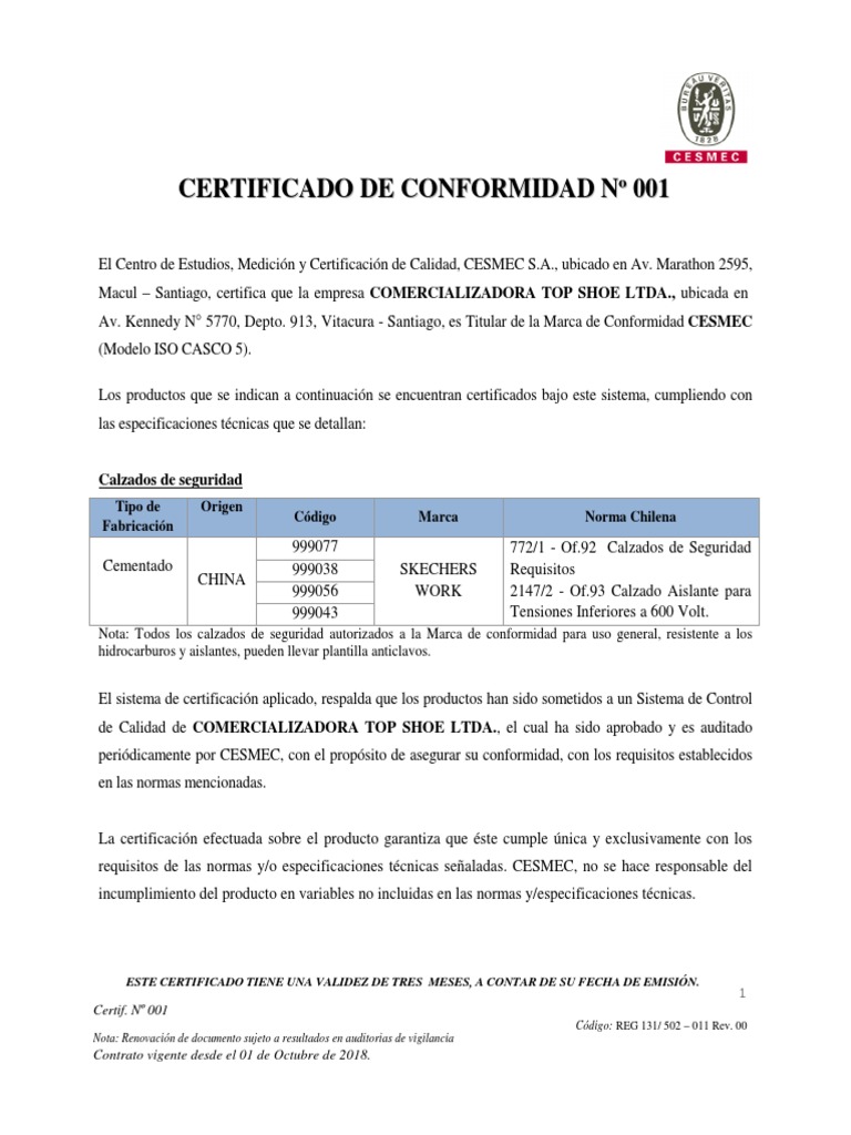 Certificado CESMEC | PDF