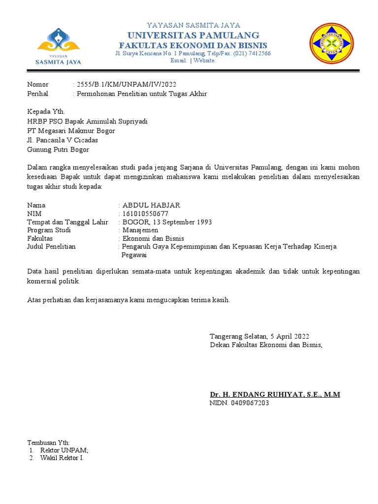 Surat Permohonan Riset Dan Penelitian-23 | PDF