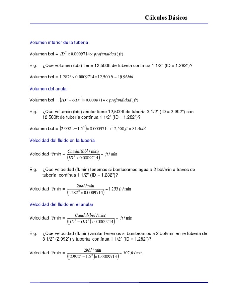 Calculos Basicos CT | PDF | Presión | Densidad