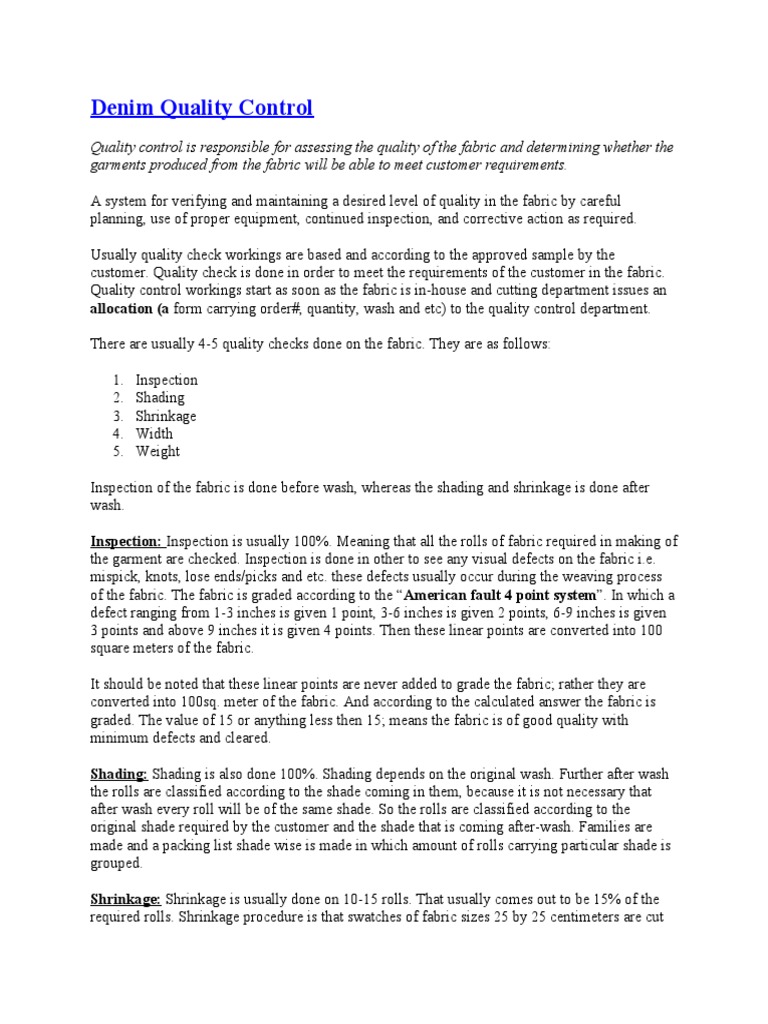 Denim Quality Control | PDF | Inventory | Textiles
