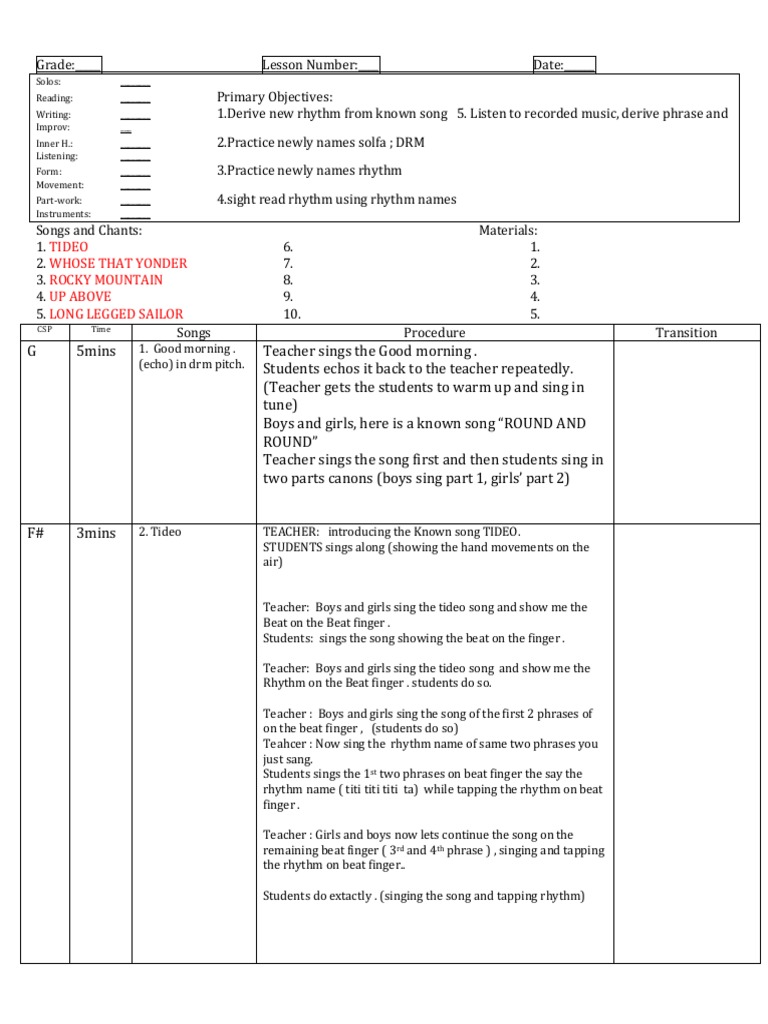 ASSIGNMENT #4. Lesson Plan | PDF | Rhythm | Musical Forms